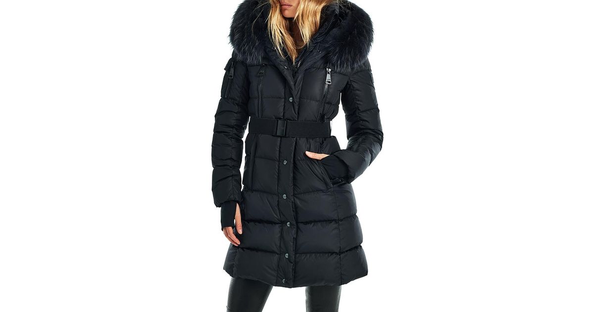 Sam. Infinity Down Coat With Shearling Trimmed Hood in Black | Lyst