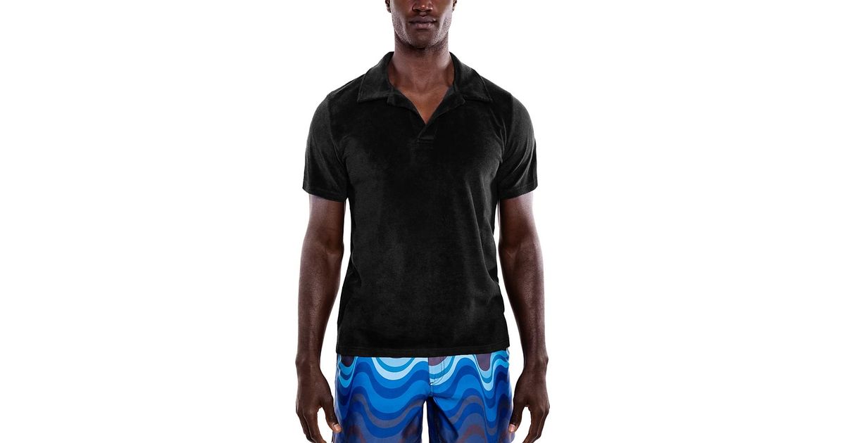 Prince & Bond Riviera Open Collar Polo Shirt in Black for Men | Lyst