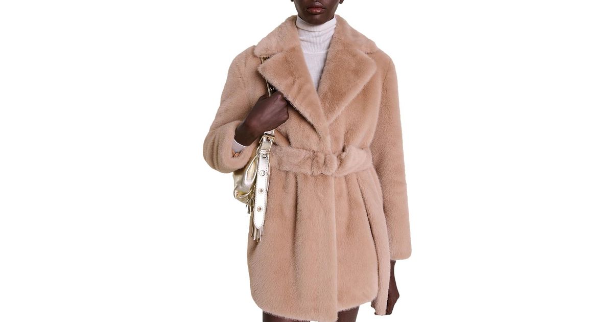 Maje Gaupe Faux Fur Coat in Brown | Lyst