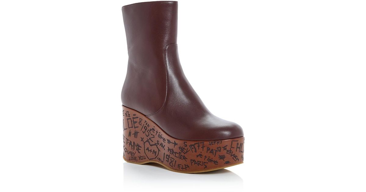 Chloé Maxime Platform Wedge Booties in Brown | Lyst