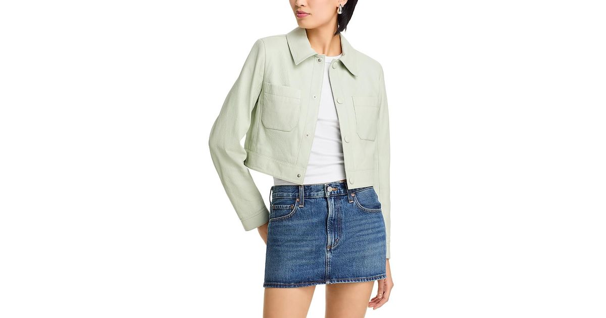 FRAME The Button Front Leather Jacket in Blue | Lyst UK
