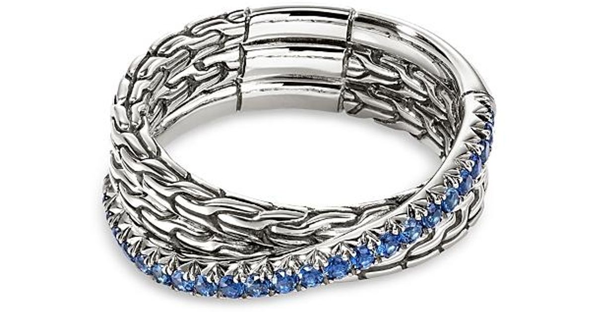 John Hardy Sterling Essentials Sapphire Pave Crossover Ring in White | Lyst