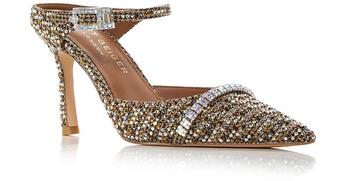 Kurt Geiger Strass Embellished Pointed Mule Pumps in Metallic | Lyst