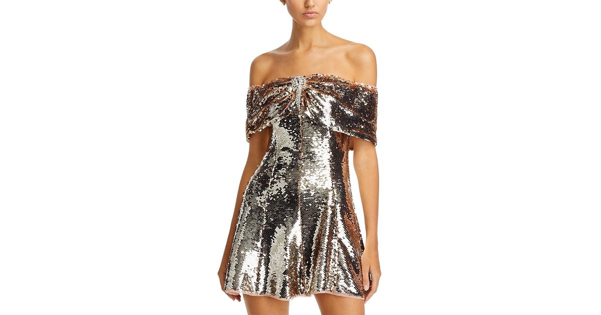 Self-Portrait Sequin Off The Shoulder Mini Dress in Black | Lyst