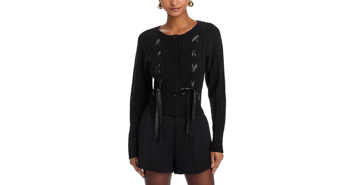 Steve Madden Saidee Cable Ribbon Ties Cardigan in Black | Lyst UK