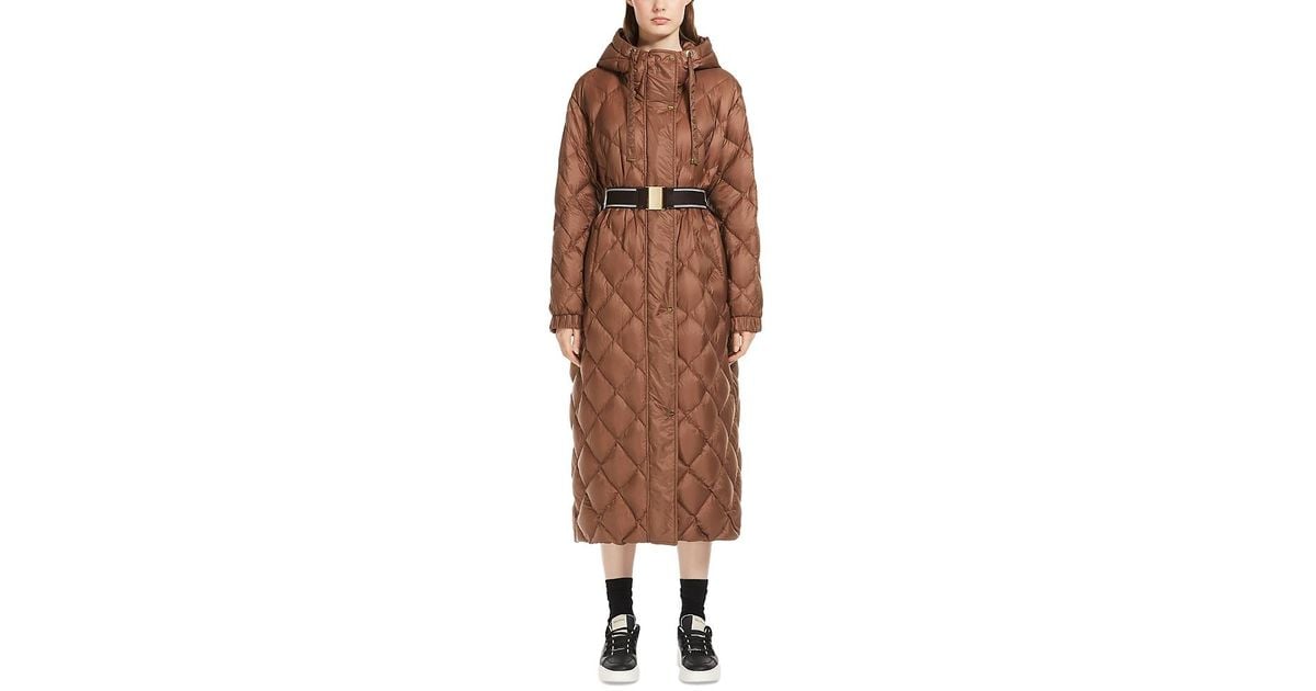 Max Mara Trefel Diamond Quilted Long Puffer Coat in Brown | Lyst