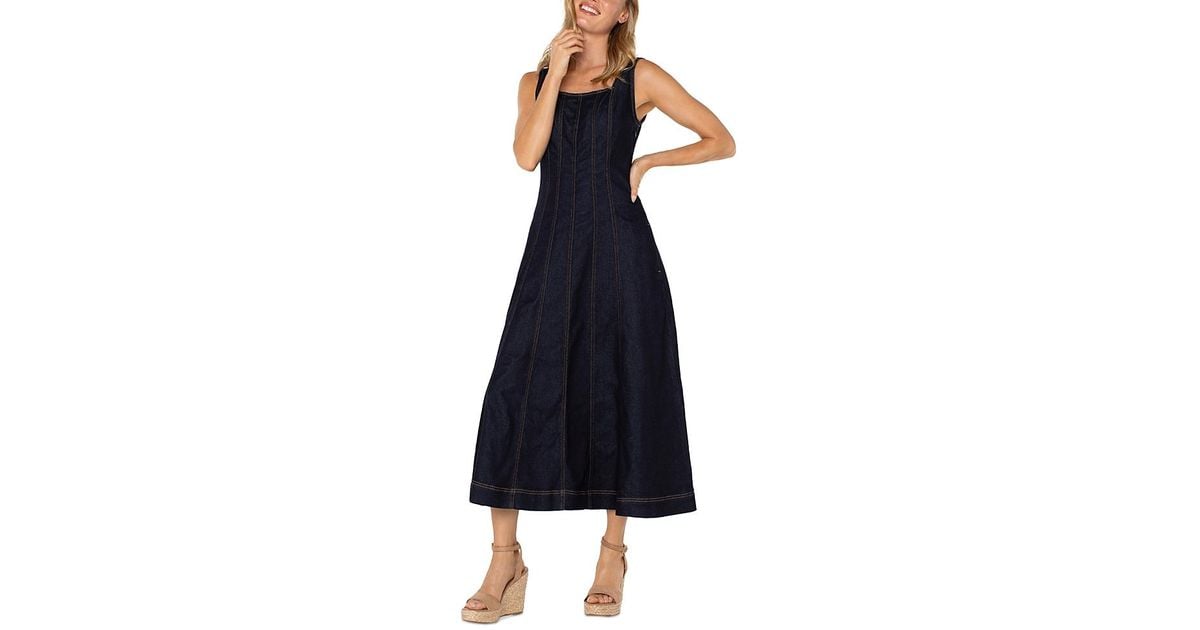 Liverpool Los Angeles Smocked Back Midi Dress in Blue | Lyst