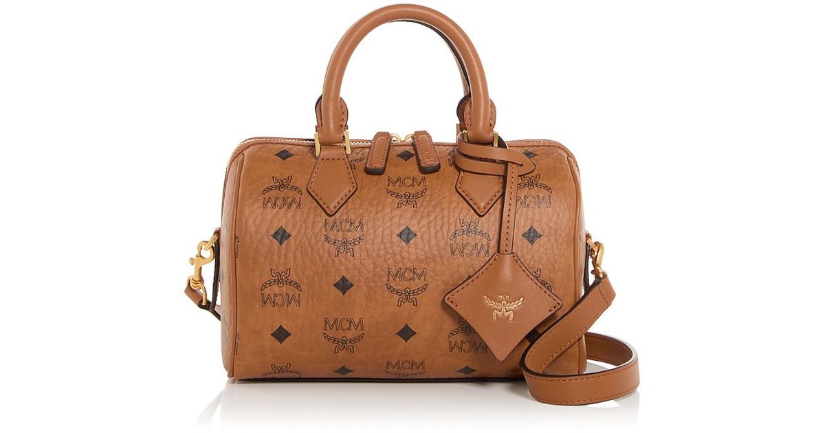 MCM Ella Boston Visetos Small Top Handle Bag in Brown | Lyst