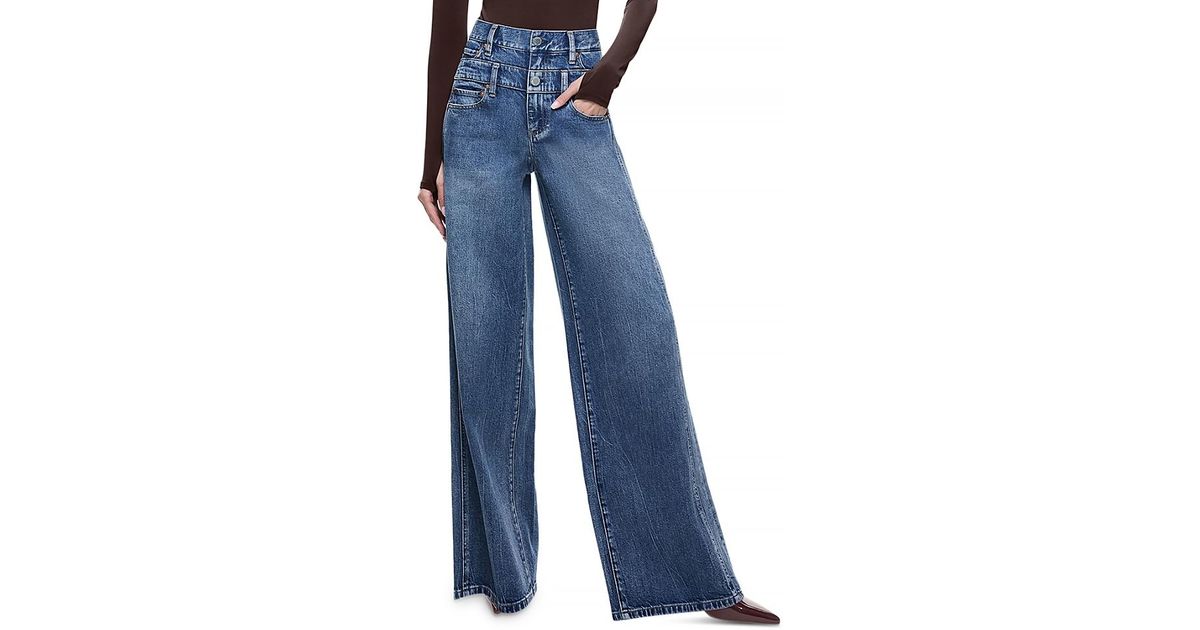 Alice + Olivia Double Waistband Jeans in Blue | Lyst