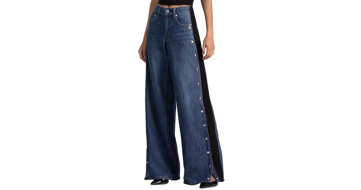 Alice + Olivia Amazing Low Rise Wide Leg Snap Trim Jeans in Blue | Lyst UK