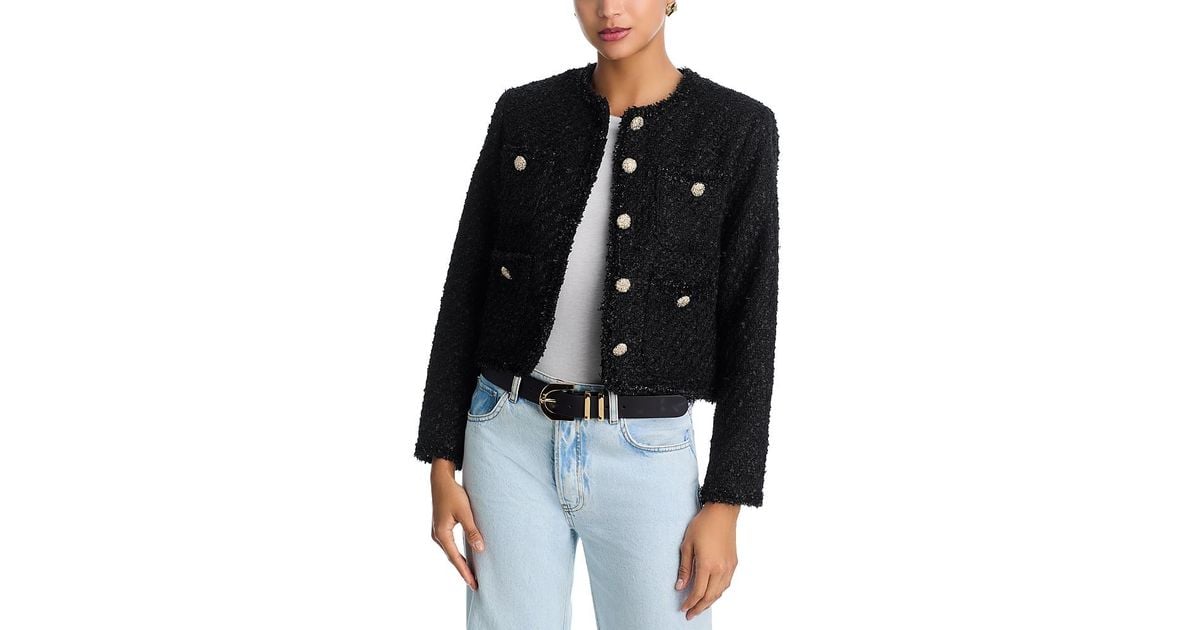 Aqua Tweed Collarless Jacket in Black | Lyst