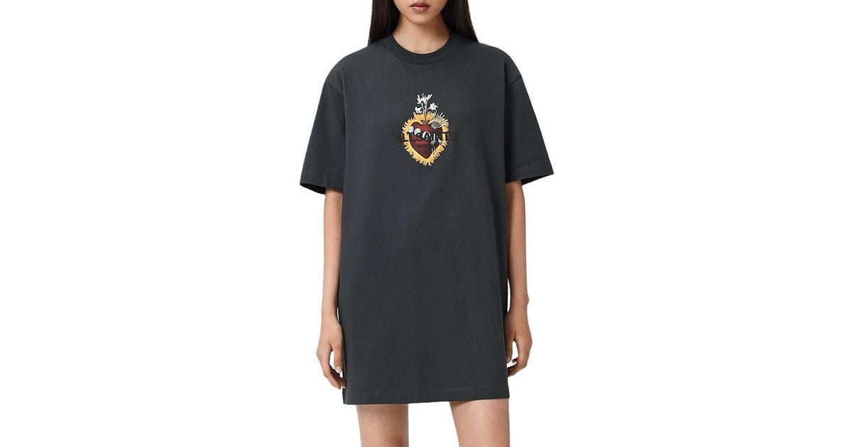 AllSaints Heartfelt T-Shirt Dress in Black | Lyst UK