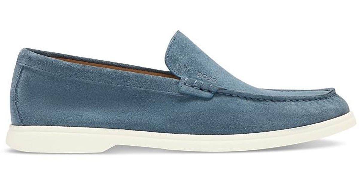 BOSS Sienne Slip On Moc Toe Loafers in Blue for Men | Lyst