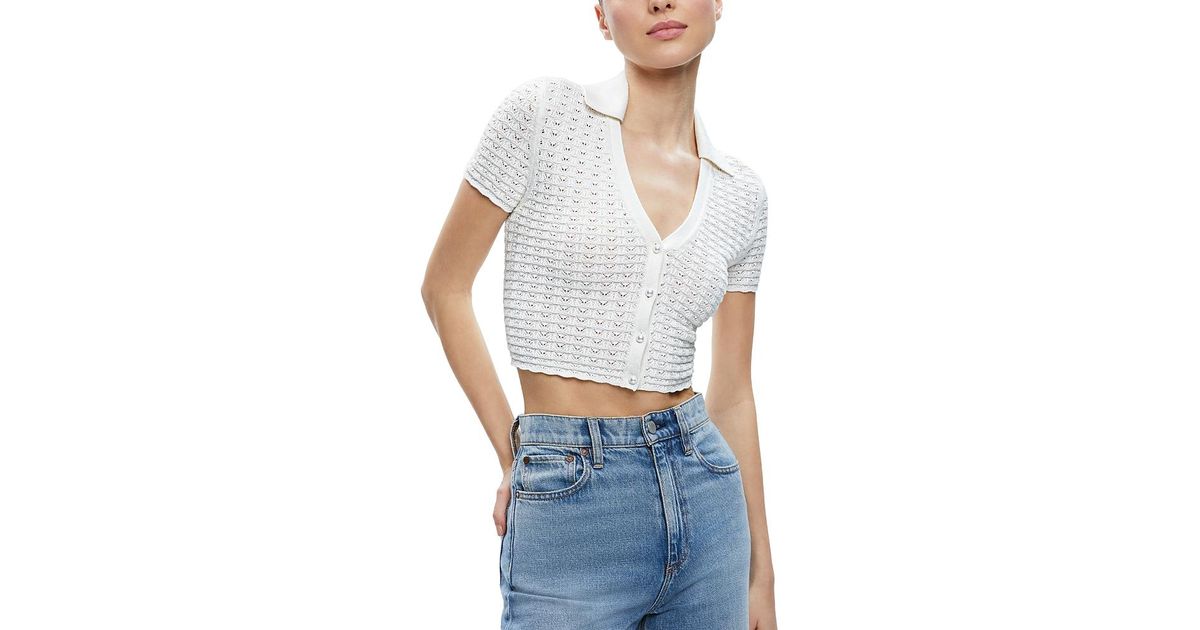 Alice + Olivia Linda Cropped Polo Top in White | Lyst Alice + Olivia Linda Cropped Polo Top in White | Lyst