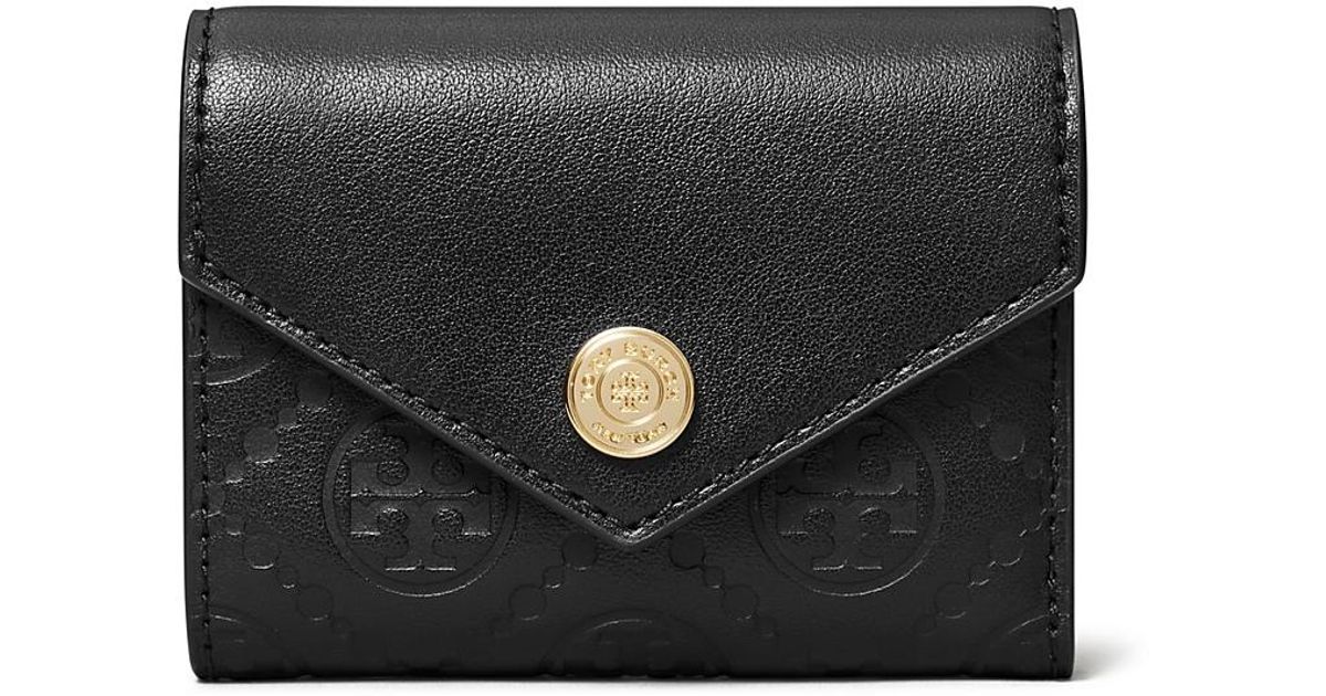 Tory Burch Small T Monogram Leather Envelope Wallet in Black | Lyst