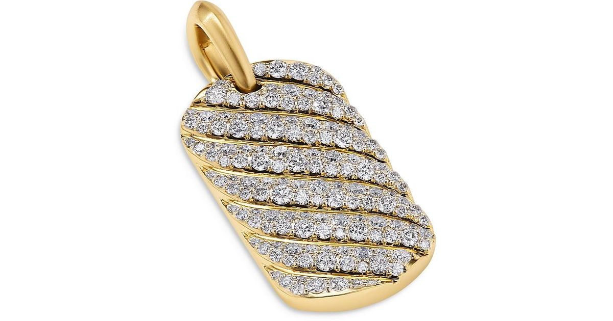 David Yurman 18K Sculptured Cable Diamond Pave Dog Tag Pendant in ...
