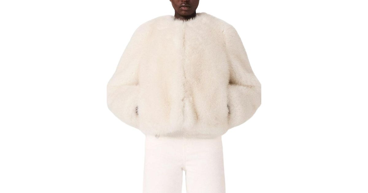 Maje Giroule Faux Fur Jacket in Natural | Lyst