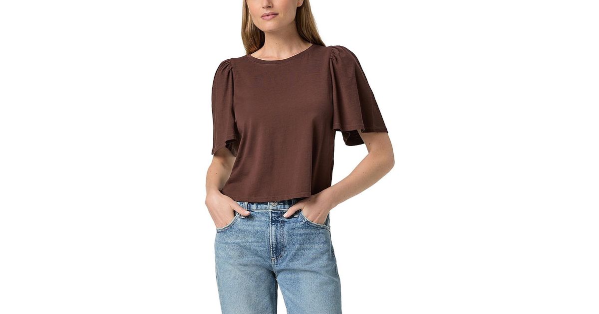PAIGE Sigrid Puff Sleeve Tee in Brown | Lyst UK