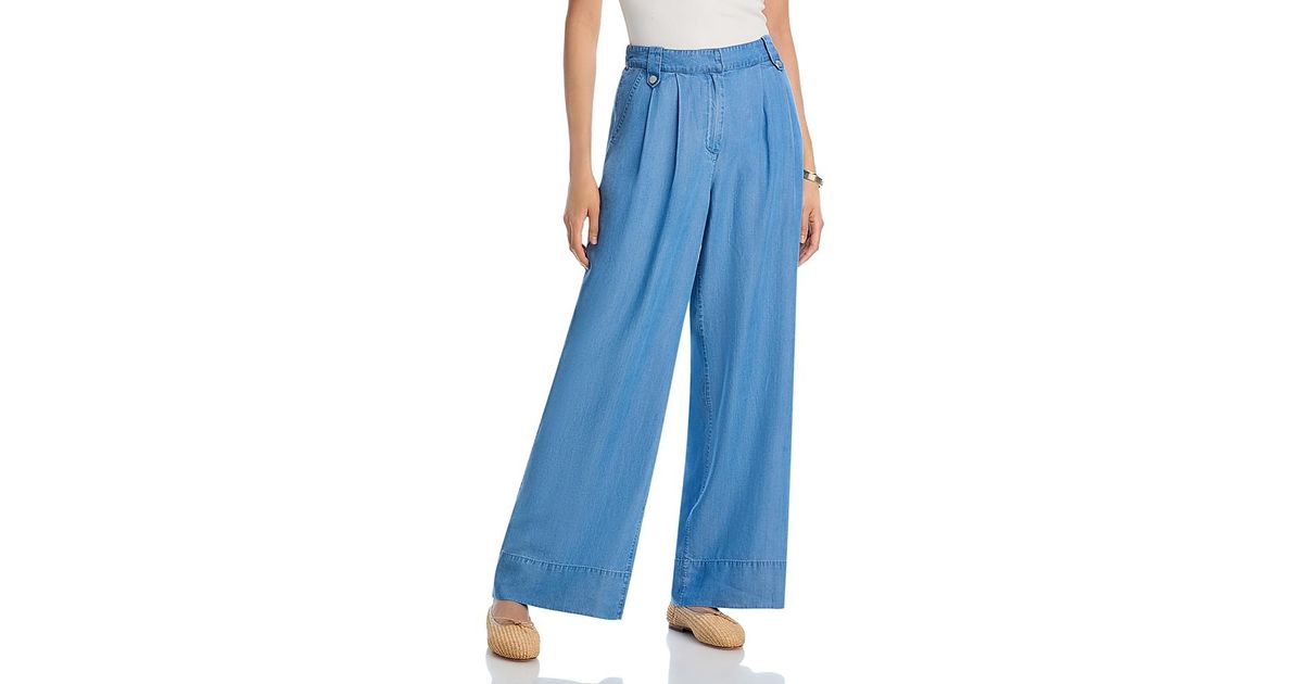 Aqua Chambray Wide Leg Pants in Blue | Lyst