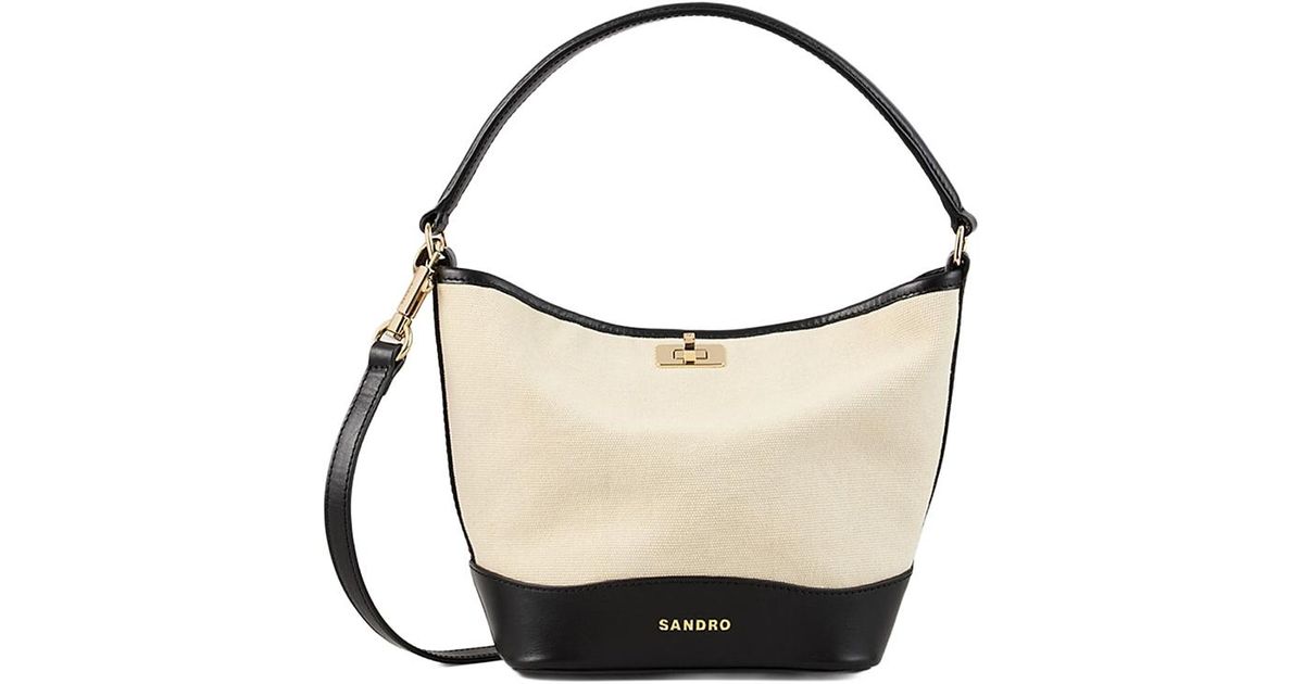 Sandro Small Canvas Bucket Bag in Black | Lyst
