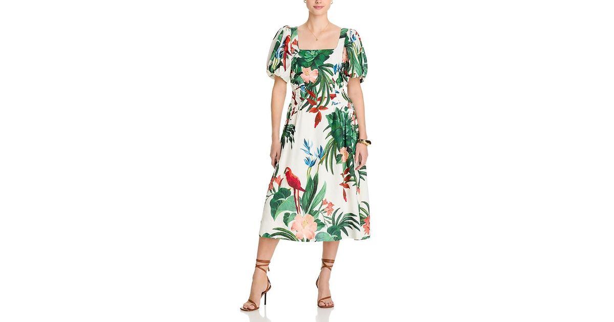 FARM Rio Macaw Linen Blend Fiesta Dress in Green | Lyst
