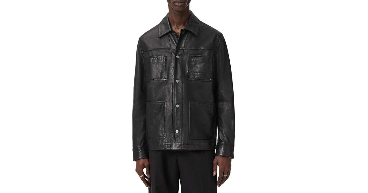 AllSaints Saxon Leather Jacket in Black for Men | Lyst