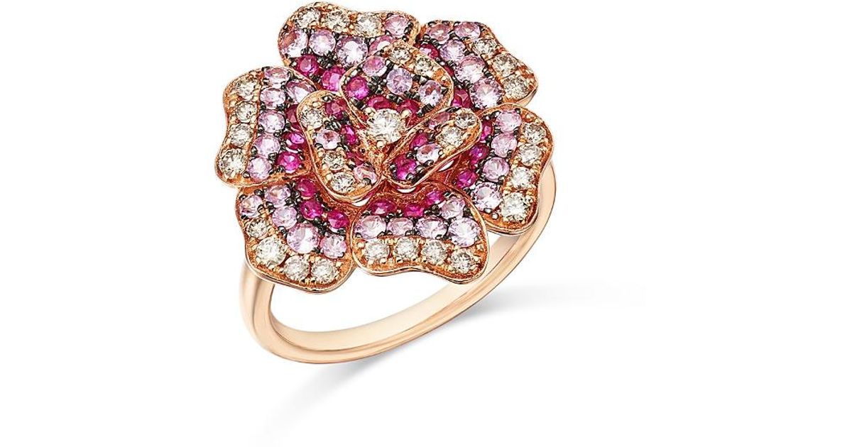 Bloomingdale's Fine Collection Sapphire & Diamond Rose Flower Ring in ...