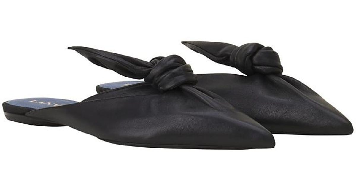 Lanvin Midnight Step Leather Bow Mule in Black | Lyst