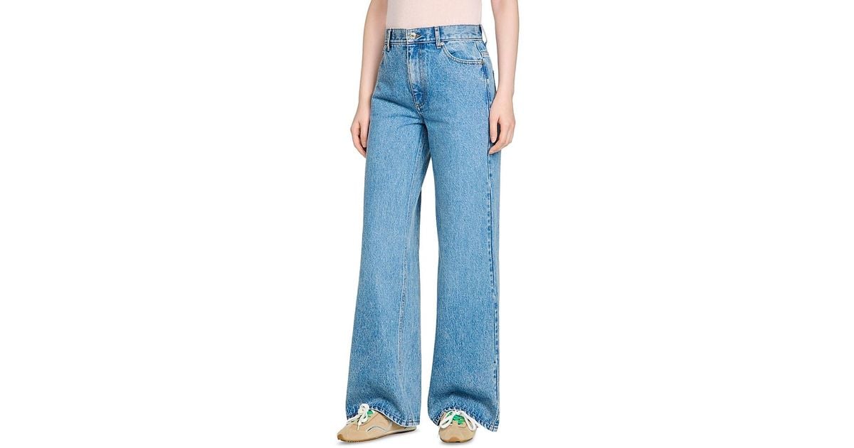 Sandro Samuel High Rise Wide Leg Jeans in Blue | Lyst