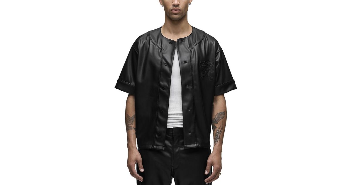 Hudson Jeans Faux Leather Baseball Jersey in Black for Men | Lyst