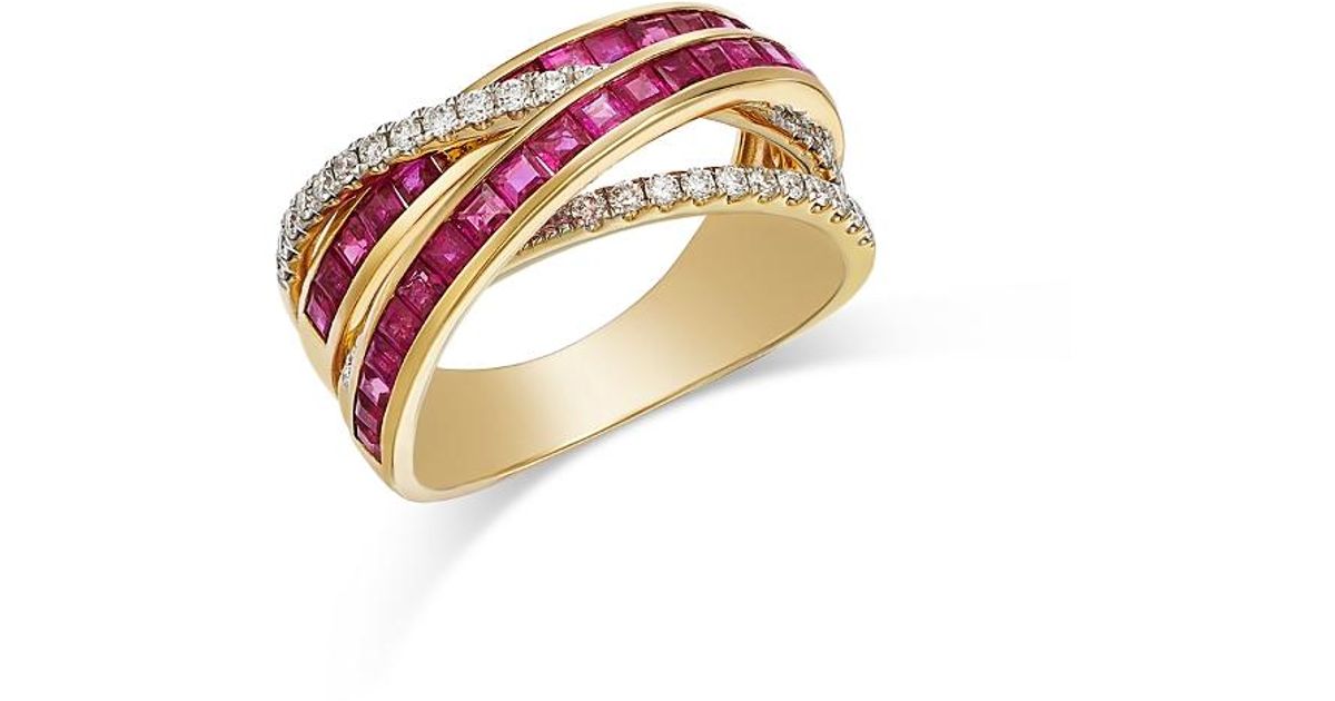 Bloomingdale's Fine Collection Ruby & Diamond Crossover Ring in Pink | Lyst