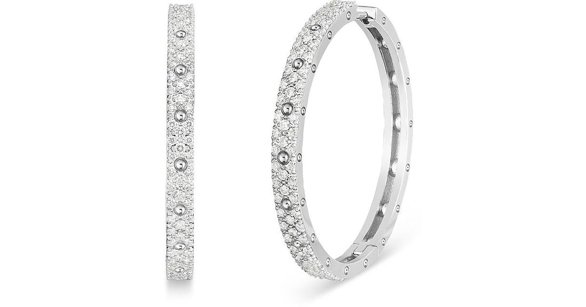 Roberto Coin 18K Symphony Diamond Medium Hoop Earrings in White | Lyst