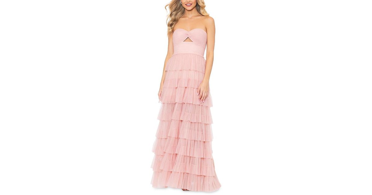 Aqua Cut Out Ruffle Tiered Gown in Pink | Lyst
