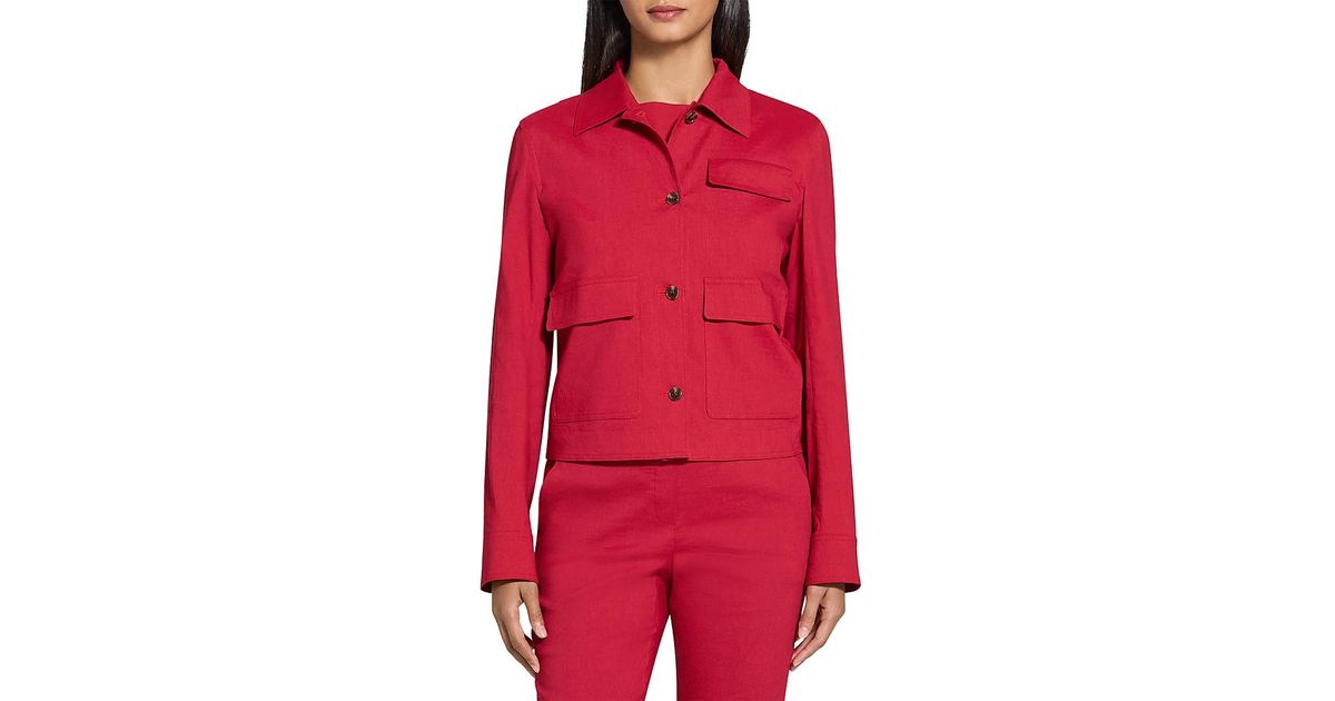 Theory Linen Blend Jacket in Red | Lyst UK