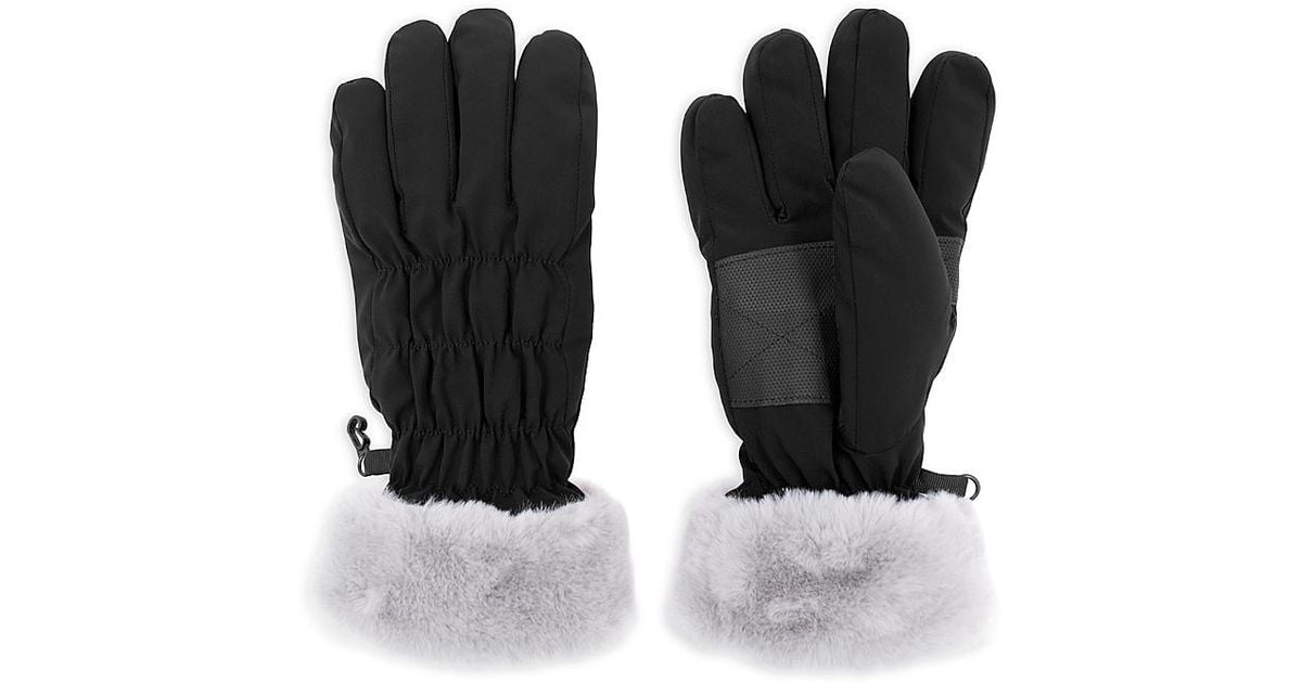 Surell Faux Fur Cuff Gloves in Black | Lyst