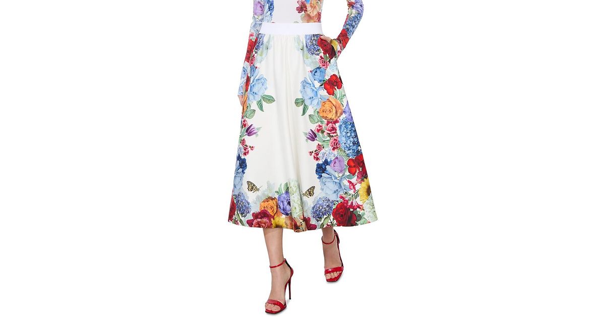 Alice + Olivia Earla High Rise Flare Skirt in White | Lyst