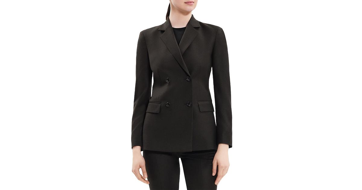 Theory Wool Slim Double Breasted Blazer in Black | Lyst UK