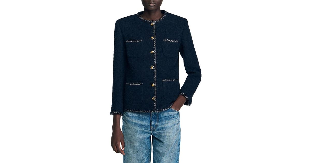 Sandro Tweed Jacket in Blue | Lyst UK