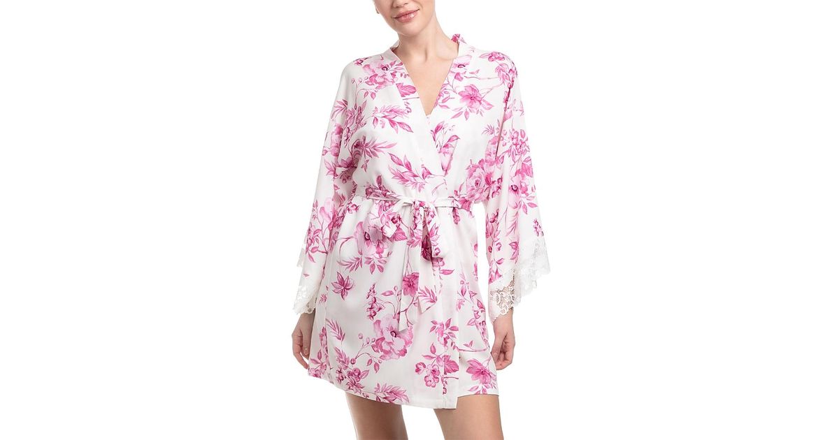 In Bloom Floral Lace Cuff Challis Wrap Robe in Pink | Lyst UK