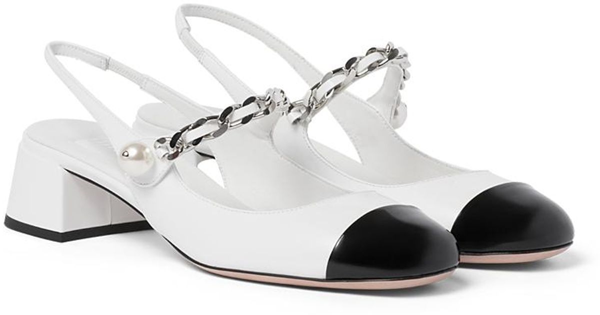 Miu Miu Cap Toe Iconic Slingback Pumps in White | Lyst