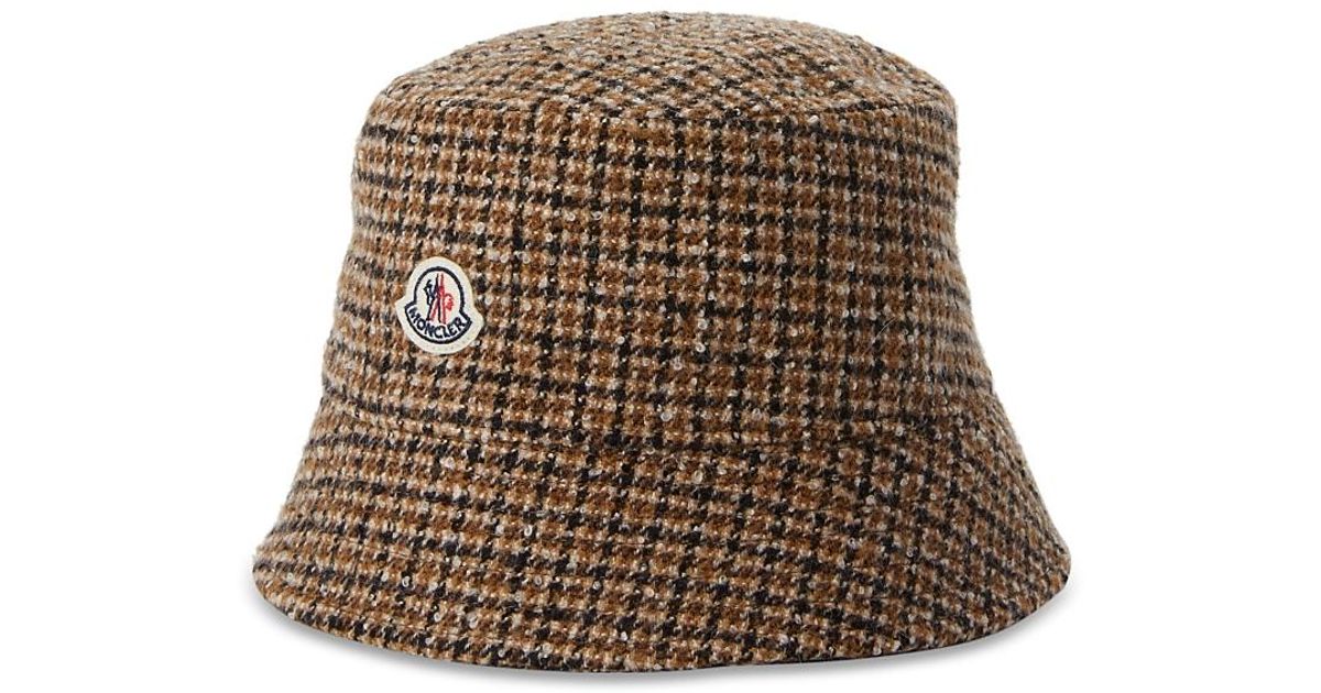 Moncler Boucle Check Bucket Hat in Brown | Lyst Moncler Boucle Check Bucket Hat in Brown | Lyst