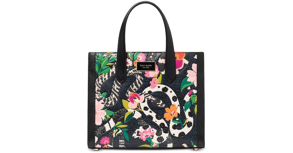 Kate Spade Manhattan Snake Print Embossed Leather Small Tote in Black ...