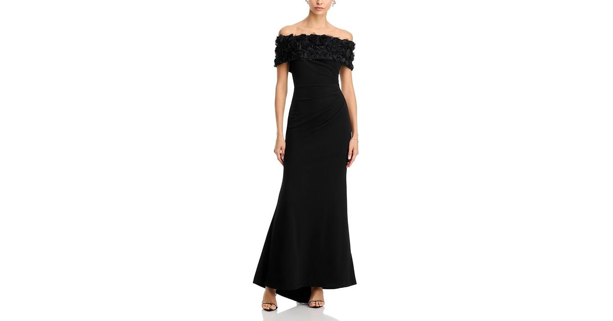 Eliza J Off-The-Shoulder Side Tuck Gown in Black | Lyst