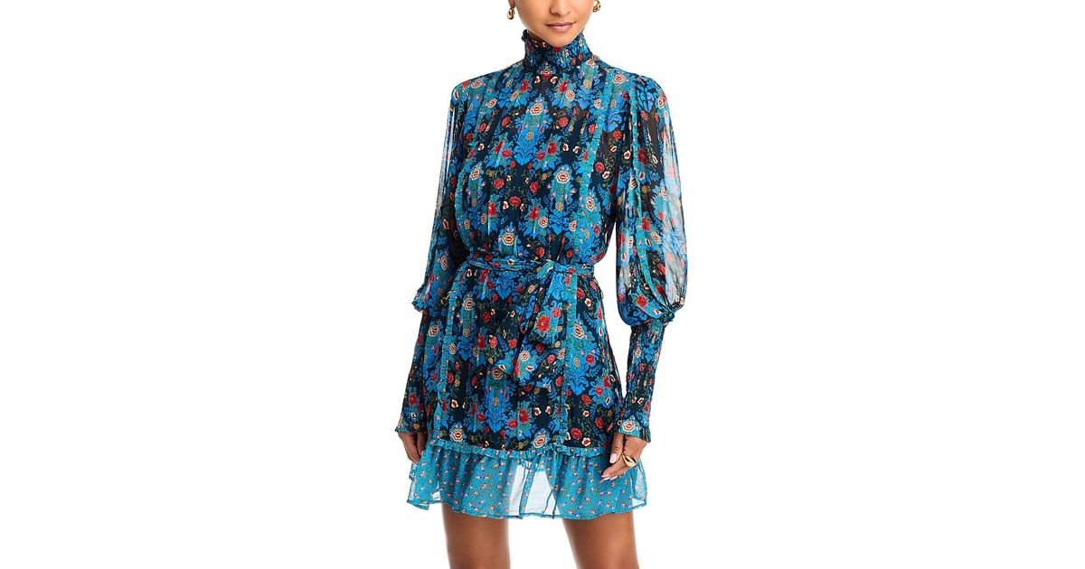 FARM Rio Arabesque Floral Pleated Dress in Blue | Lyst