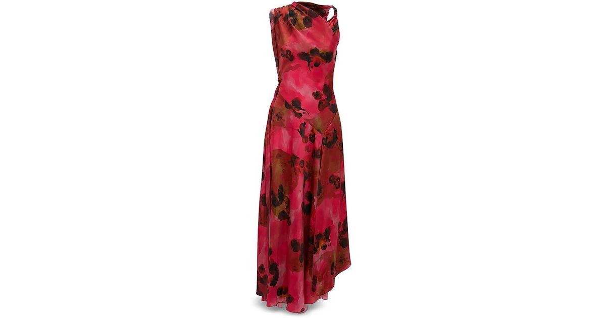 Victoria Beckham Sleeveless Draped Midi Dress in Red | Lyst UK