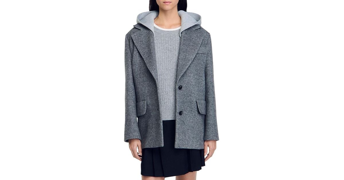 Sandro Oliver Removable Hood Coat in Gray | Lyst