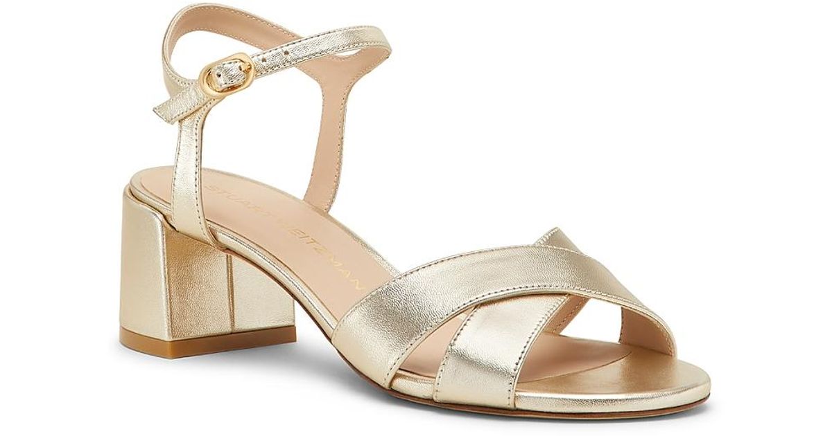 Stuart Weitzman Dayna 50 Block Heel Sandals in Metallic | Lyst UK