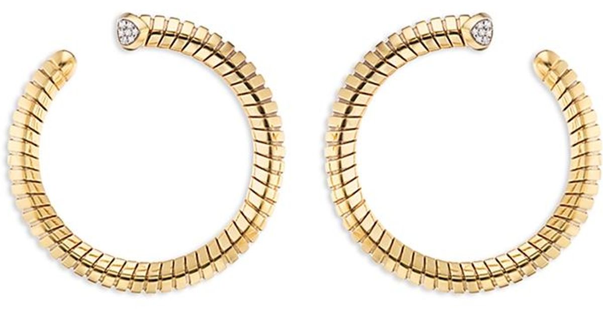 Marina B 18K Trisolina Diamond Pave Side Hoop Earrings in Metallic | Lyst