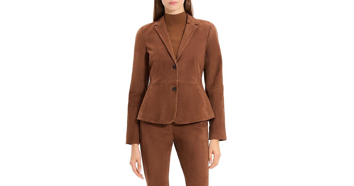 Theory Shaped Suede Blazer in Brown | Lyst