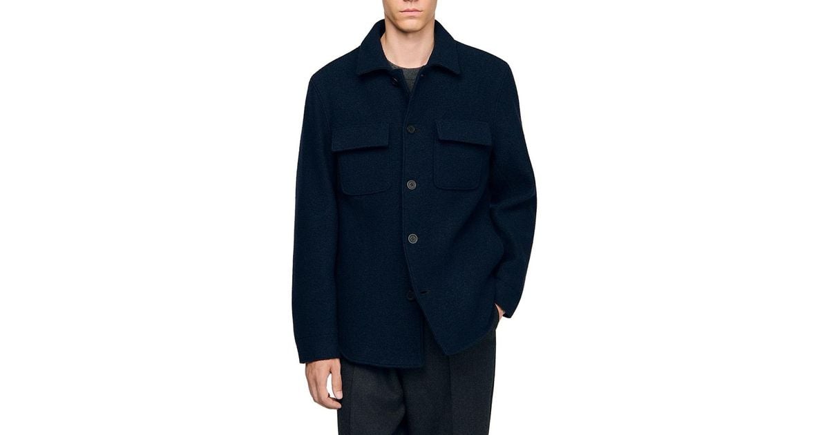 Sandro Wool Boucle Shirt Jacket in Blue for Men | Lyst UK